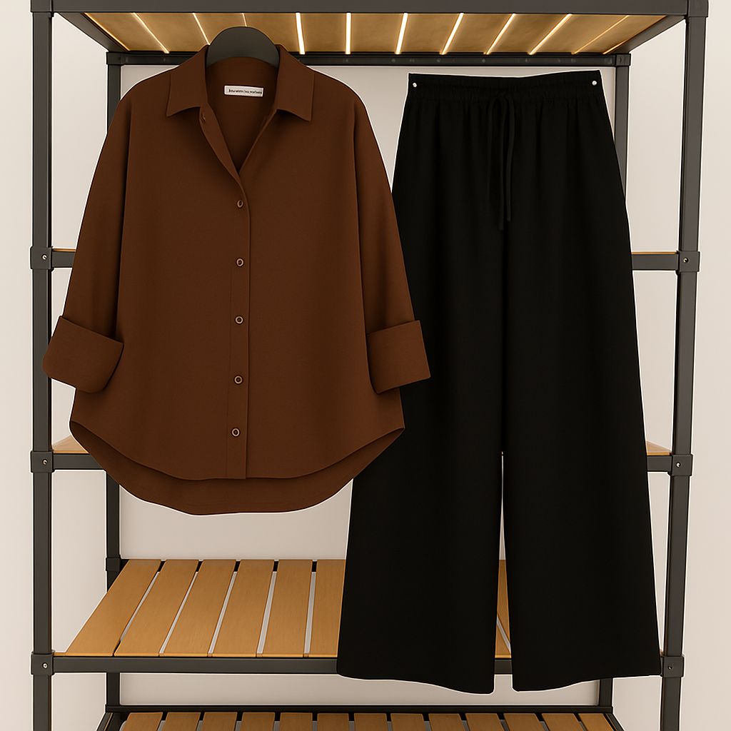 Brown button down with black flapper trouser – TeesnTies
